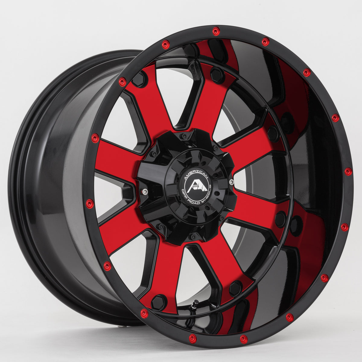 A108 Black Machined Red – American Off-Road Wheels